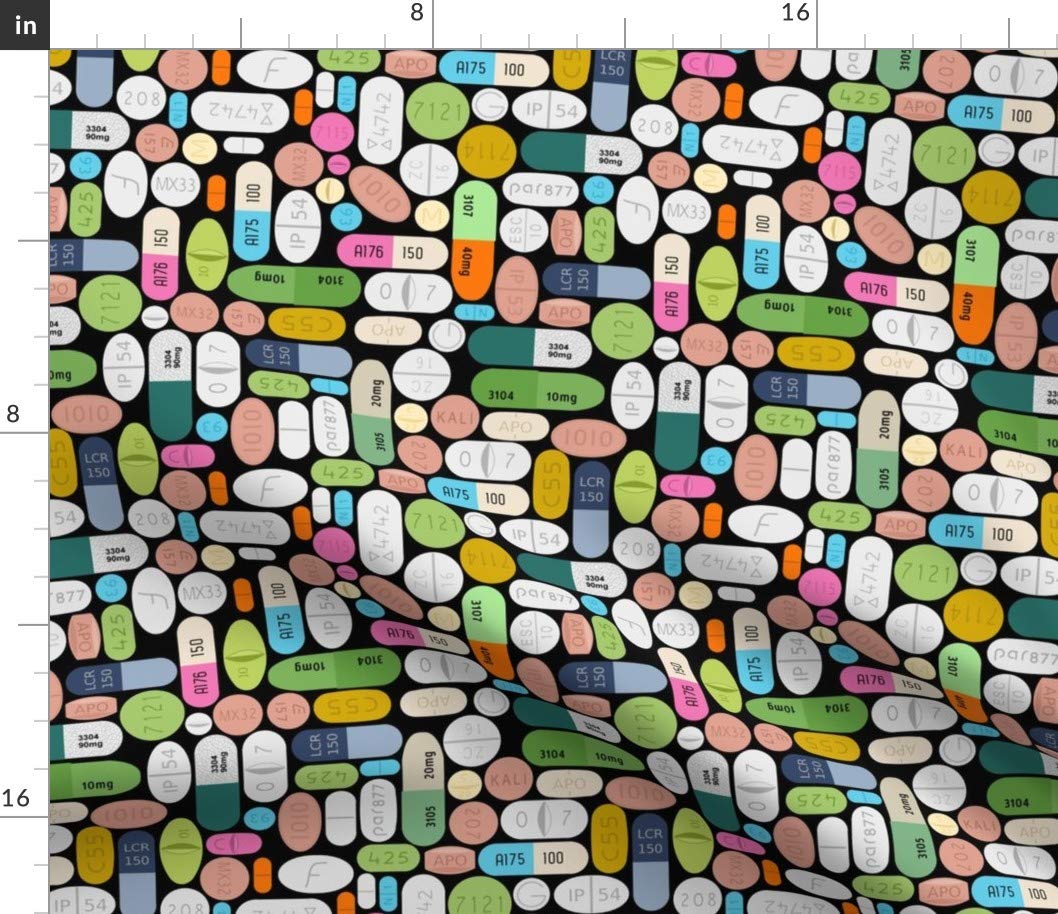 Spoonflower Fabric - Black Green White Pills Medicine Capsules Prescription Pharmacy Printed on Petal Signature Cotton Fabric by The Yard - Sewing Quilting Apparel Crafts Decor