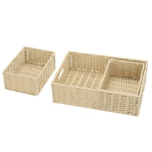 MyGift Beige Woven Small Storage Tray for Organizing, Multipurpose Nesting Basket Bin, Set of 3