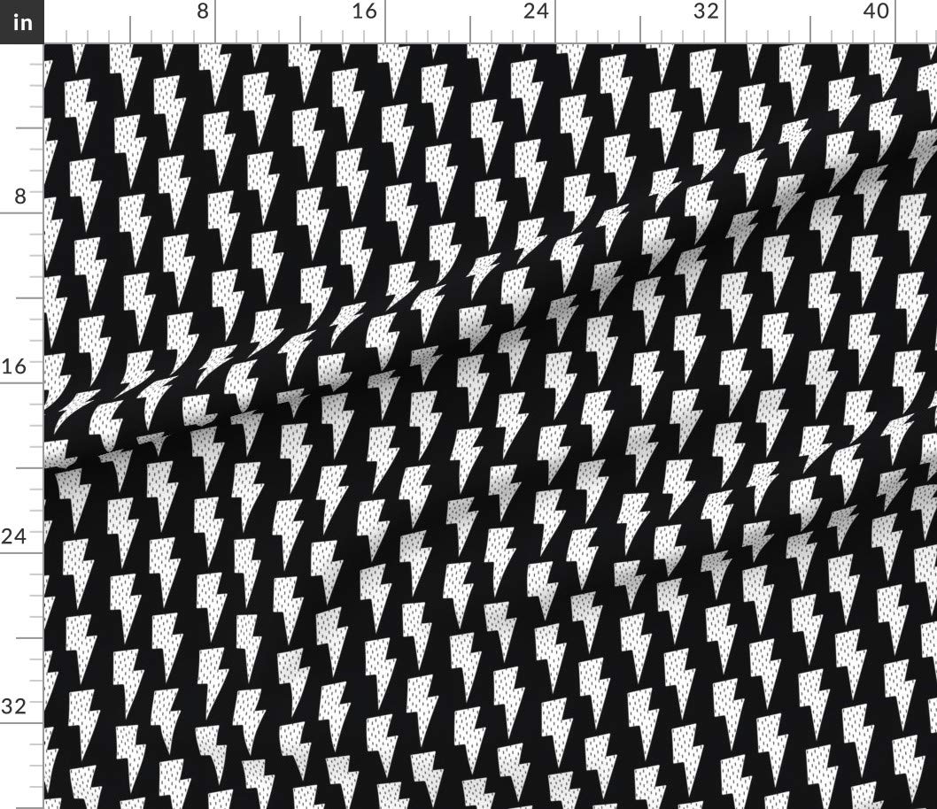 Spoonflower Fabric - Black White Storm Weather Lightning Rain Raindrops Printed on Petal Signature Cotton Fabric by The Yard - Sewing Quilting Apparel Crafts Decor