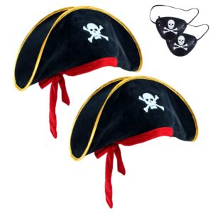 d-fokes 2 pieces pirate hat skull print pirate captain costume cap - pirate accessories funny party hat for caribbean fancy dress with eye patch