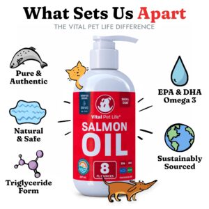 Salmon Oil for Dogs & Cats - Healthy Skin & Coat, Fish Oil, Omega 3 EPA DHA, Liquid Food Supplement for Pets, All Natural, Supports Joint & Bone Health, Natural Allergy & Inflammation Defense, 8 oz