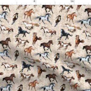 Spoonflower Fabric - Paint Horses Tan Brown Animals Horse Printed on Petal Signature Cotton Fabric by The Yard - Sewing Quilting Apparel Crafts Decor