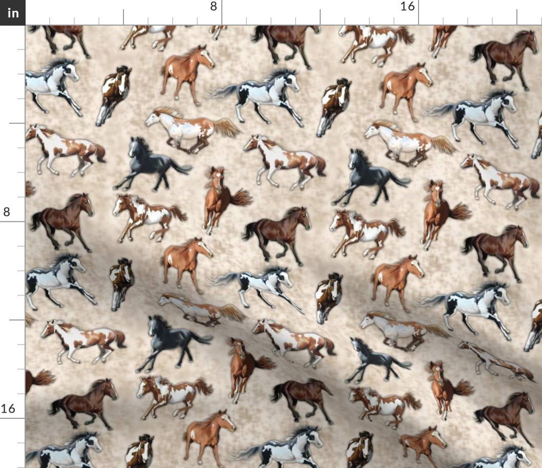 Spoonflower Fabric - Paint Horses Tan Brown Animals Horse Printed on Petal Signature Cotton Fabric by The Yard - Sewing Quilting Apparel Crafts Decor