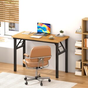 DlandHome Folding Desk Small Desk 31.5 inches Small Computer Desk for Home Office Folding Table Writing Table for Small Spaces No Assembly Required Teak & Black Frame