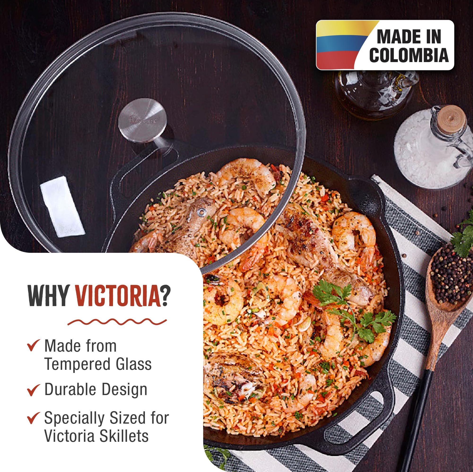 Victoria Round 13-Inch Glass Lid for Cast Iron Skillet or Pan, Custom Made for Only Victoria Brand, Diameter 12.1-Inch