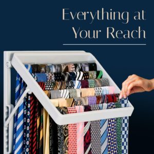 Tie and Scarf Organizer, TieMaster Battery-Free Organizer, Holds 60 Ties and Scarves, Easy Installation, Sleek Design, Preserve The Quality of Delicate Scarves and Ties