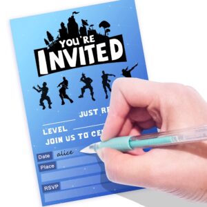 Yangmics Direct 30 Pack Gaming Party Invitations with Envelops - Video Game Invitations for Kids Boys - Video Game Party Supplies