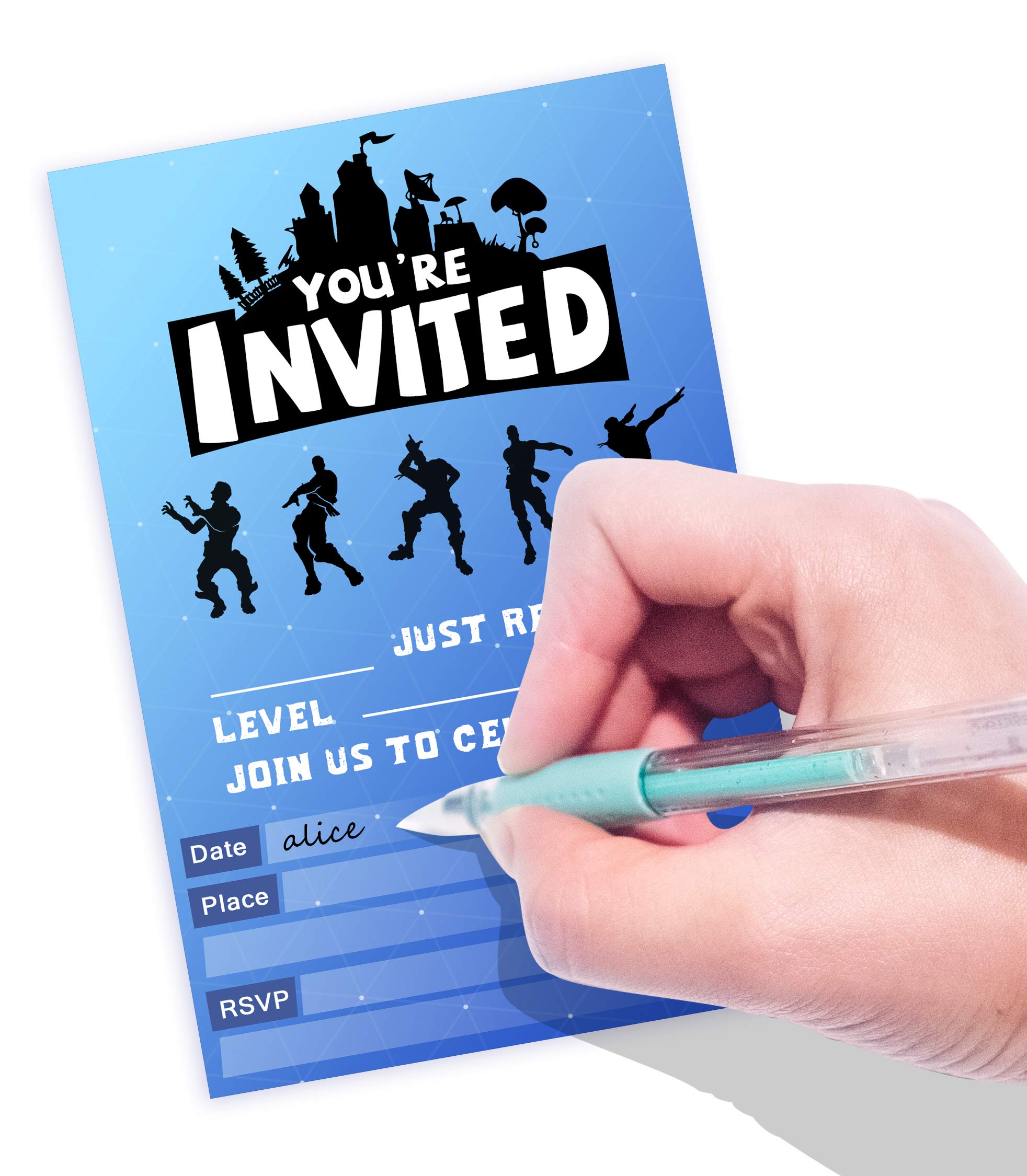 Yangmics Direct 30 Pack Gaming Party Invitations with Envelops - Video Game Invitations for Kids Boys - Video Game Party Supplies