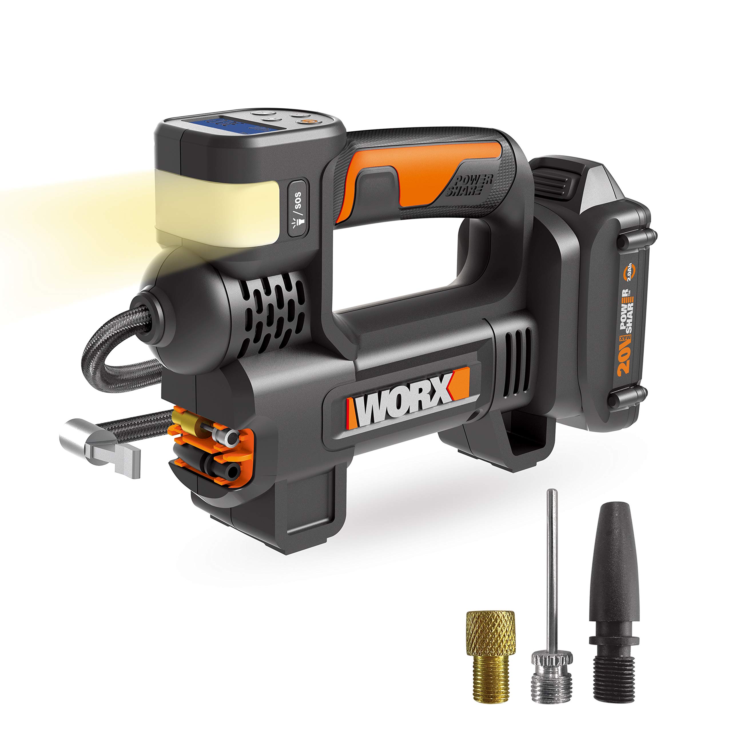 Worx WX092L 20V 2.0Ah 2 in 1 Cordless Inflator Battery and Charger Included, max. 10 Bar, Digital pressure display