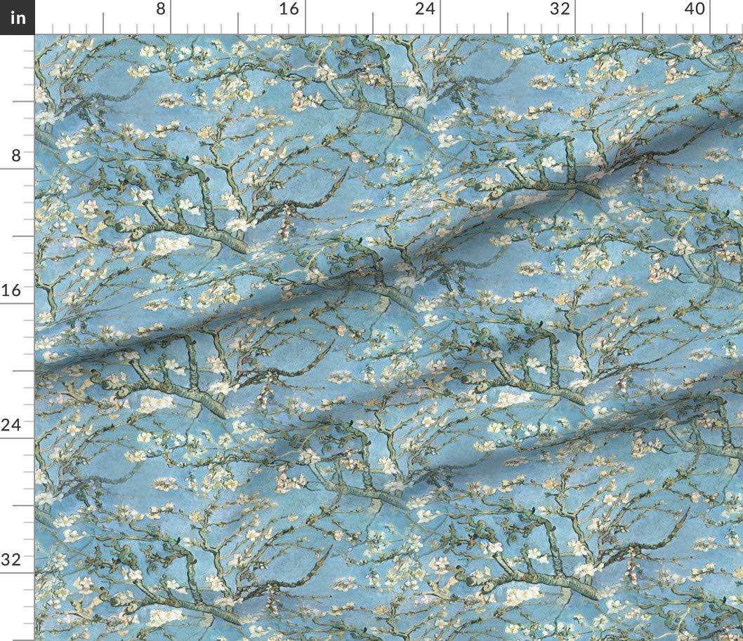 Spoonflower Fabric - Van Branches Almond Tree Blossom Blossoms Flowers Trees Blue Printed on Petal Signature Cotton Fabric by The Yard - Sewing Quilting Apparel Crafts Decor