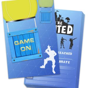 Yangmics Direct 30 Pack Gaming Party Invitations with Envelops - Video Game Invitations for Kids Boys - Video Game Party Supplies