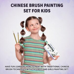 SpiceBox Chinese Brush Painting Art Kit for Kids, DIY Children’s Learn to Paint Set, Includes Watercolor Tubes, Book, Paintbrushes, Ink Stone