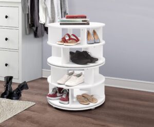 kings brand furniture – 4-tier rotating lazy susan shoe rack, 360° revolving shoe storage organizer for closet entryway bedroom hallway, white