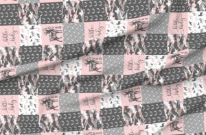 spoonflower fabric - you loved little lady pink grey camo woodland patchwork girl printed on petal signature cotton fabric by the yard - sewing quilting apparel crafts decor