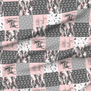 Spoonflower Fabric - You Loved Little Lady Pink Grey Camo Woodland Patchwork Girl Printed on Petal Signature Cotton Fabric by The Yard - Sewing Quilting Apparel Crafts Decor