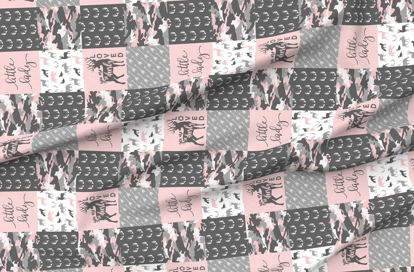 Spoonflower Fabric - You Loved Little Lady Pink Grey Camo Woodland Patchwork Girl Printed on Petal Signature Cotton Fabric by The Yard - Sewing Quilting Apparel Crafts Decor