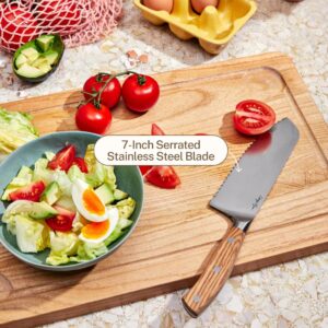 Cravings Go-To Santoku Knife – 7-Inch Serrated Stainless Steel Blade with Organic Ashwood Handle, Ideal for Slicing, Dicing, and Carving – A Must-Have Kitchen Essential by Chrissy Teigen