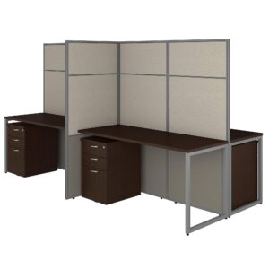 bush business furniture easy office 4 person cubicle desk with file cabinets and 66h panels, 60wx60h, mocha cherry