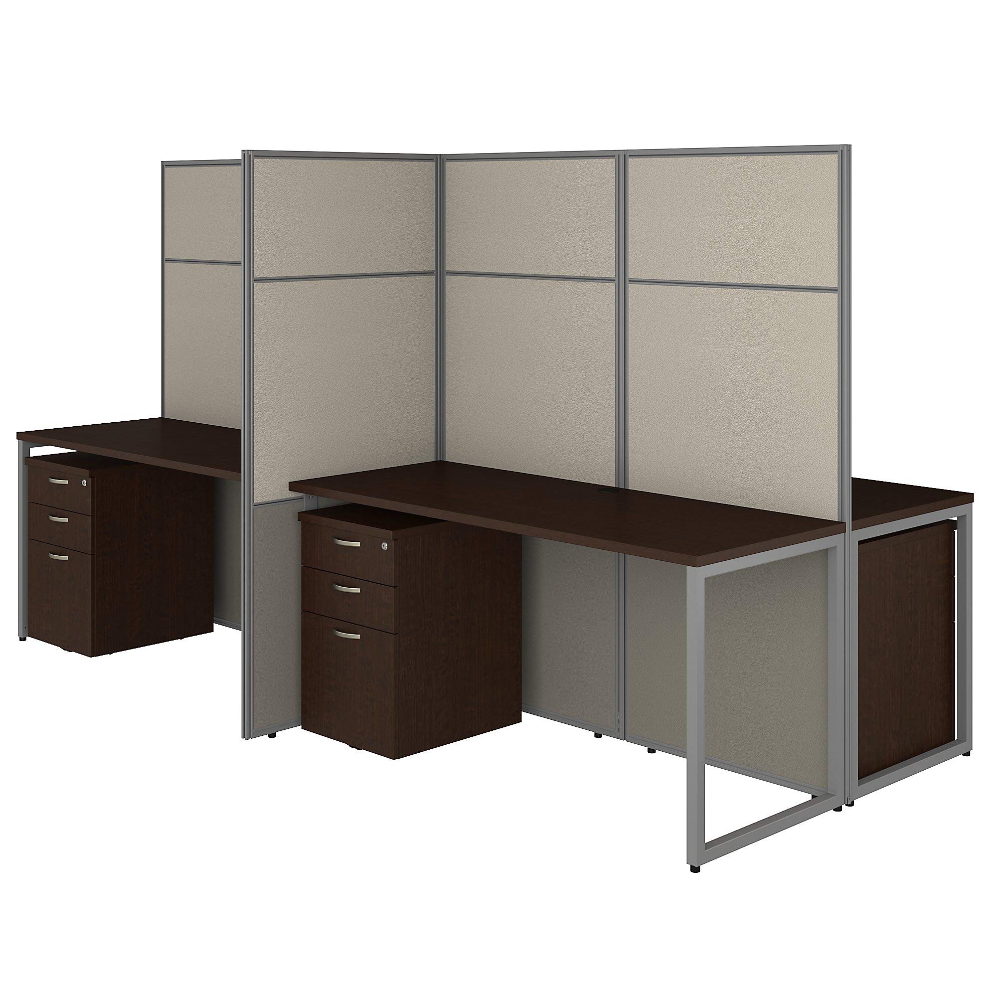 Bush Business Furniture Easy Office 4 Person Cubicle Desk with File Cabinets and 66H Panels, 60Wx60H, Mocha Cherry