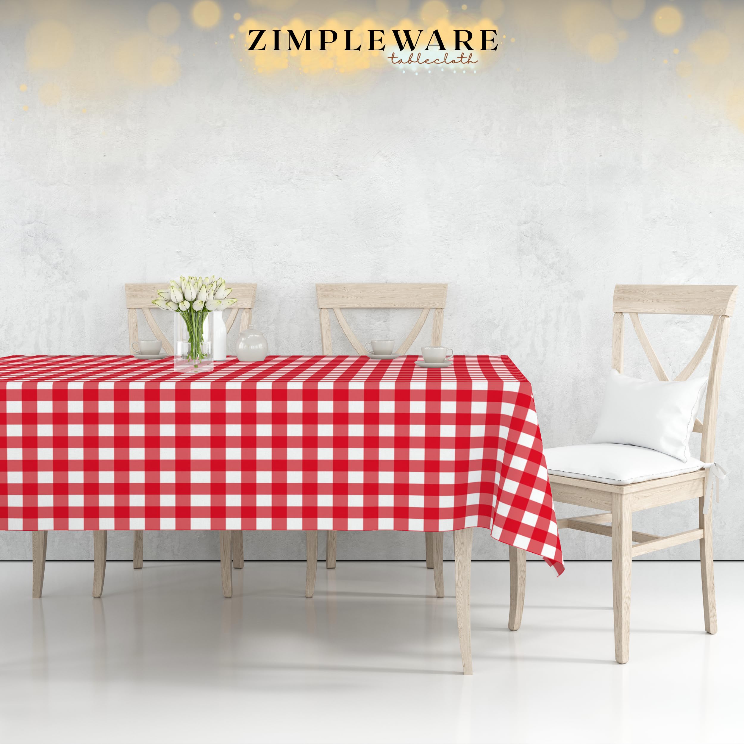 ZIMPLEWARE Premium Red Gingham Checkered Plastic Table Cloth Disposable (12 Pk) Plastic Tablecloths for Rectangle Tables (54in x 108in) Party Table Cloths Disposable for 6ft to 8ft Rectangle Tables