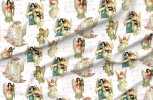 spoonflower fabric - angels high christmas victorian music stars pink white cloth printed on petal signature cotton fabric by the yard - sewing quilting apparel crafts decor