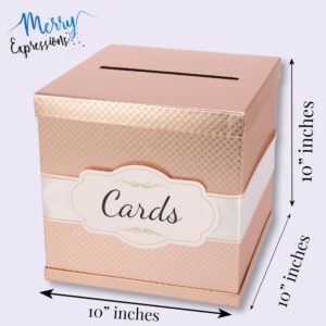 Merry Expressions 10" Rose Gold Card Box, Party Card Holder, Money Gift Box for Wedding Reception, Honeymoon, Graduation, Birthday, Sweet 16, Bridal or Baby Shower - Wedding Gift Table Decoration