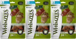 whimzees 3 pack of alligator dog dental chews, 24 treats each