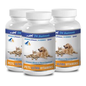 cat Skin and Coat Supplement - Pets Ultra Vitamins - for Dogs and Cats - Immune Health - Hair and Coat Benefits - Magnesium for Cats - 270 Treats (3 Bottles)