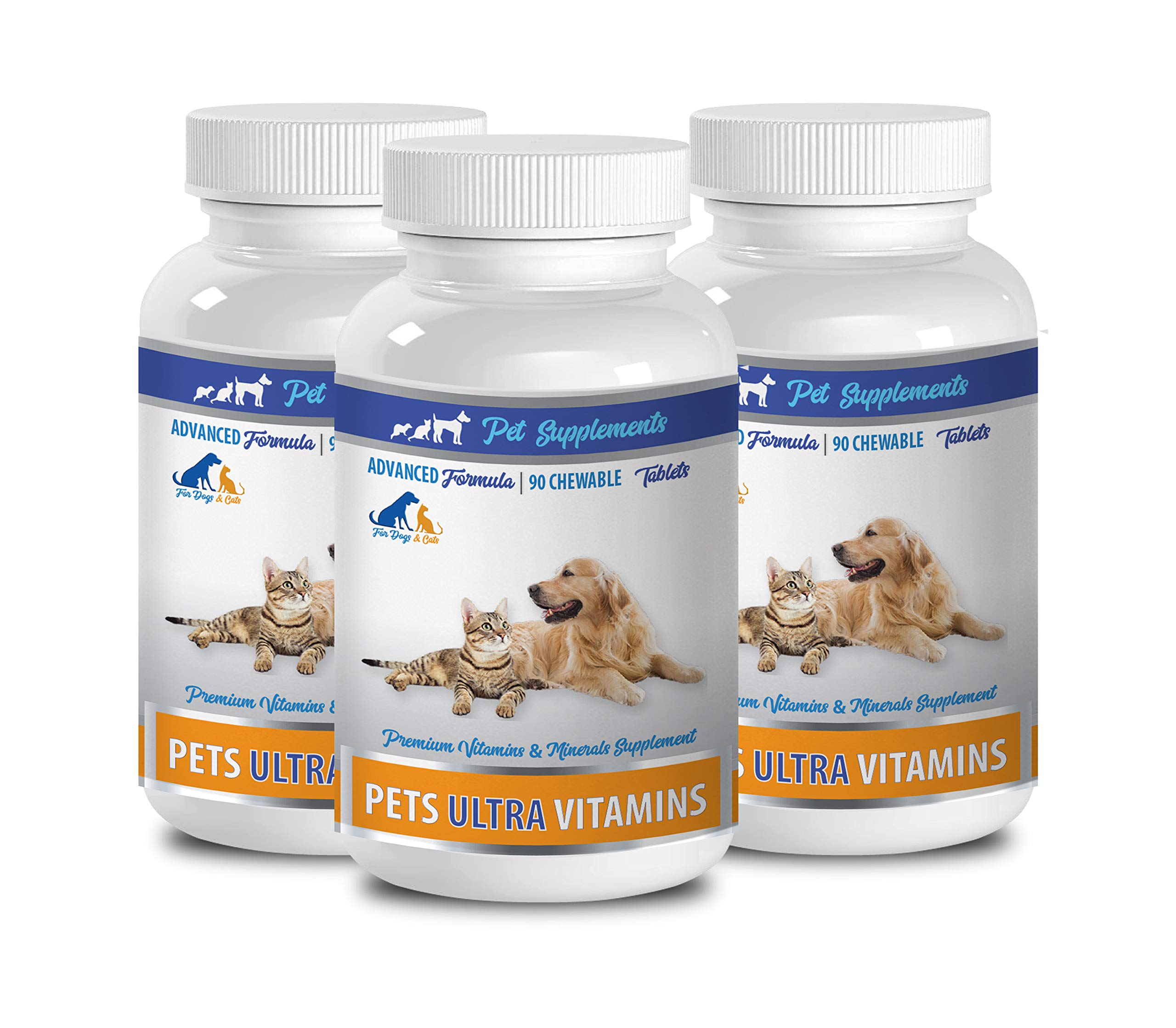 cat Skin and Coat Supplement - Pets Ultra Vitamins - for Dogs and Cats - Immune Health - Hair and Coat Benefits - Magnesium for Cats - 270 Treats (3 Bottles)