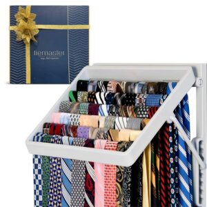 tie and scarf organizer, tiemaster battery-free organizer, holds 60 ties and scarves, easy installation, sleek design, preserve the quality of delicate scarves and ties