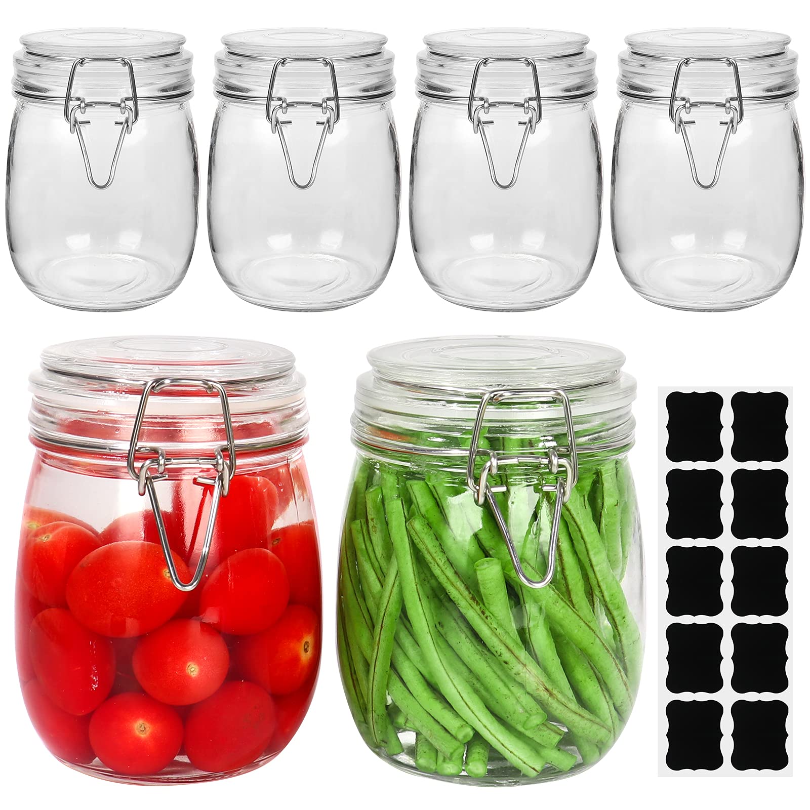 25 oz 6 Pack Clear Glass Jars With Airtight Lids and Leak Proof Rubber Gasket, 750ml Wide Mouth Storage Containers Preserving Jars, Mason Jars With Hinged Lids For Kitchen Storage Canisters