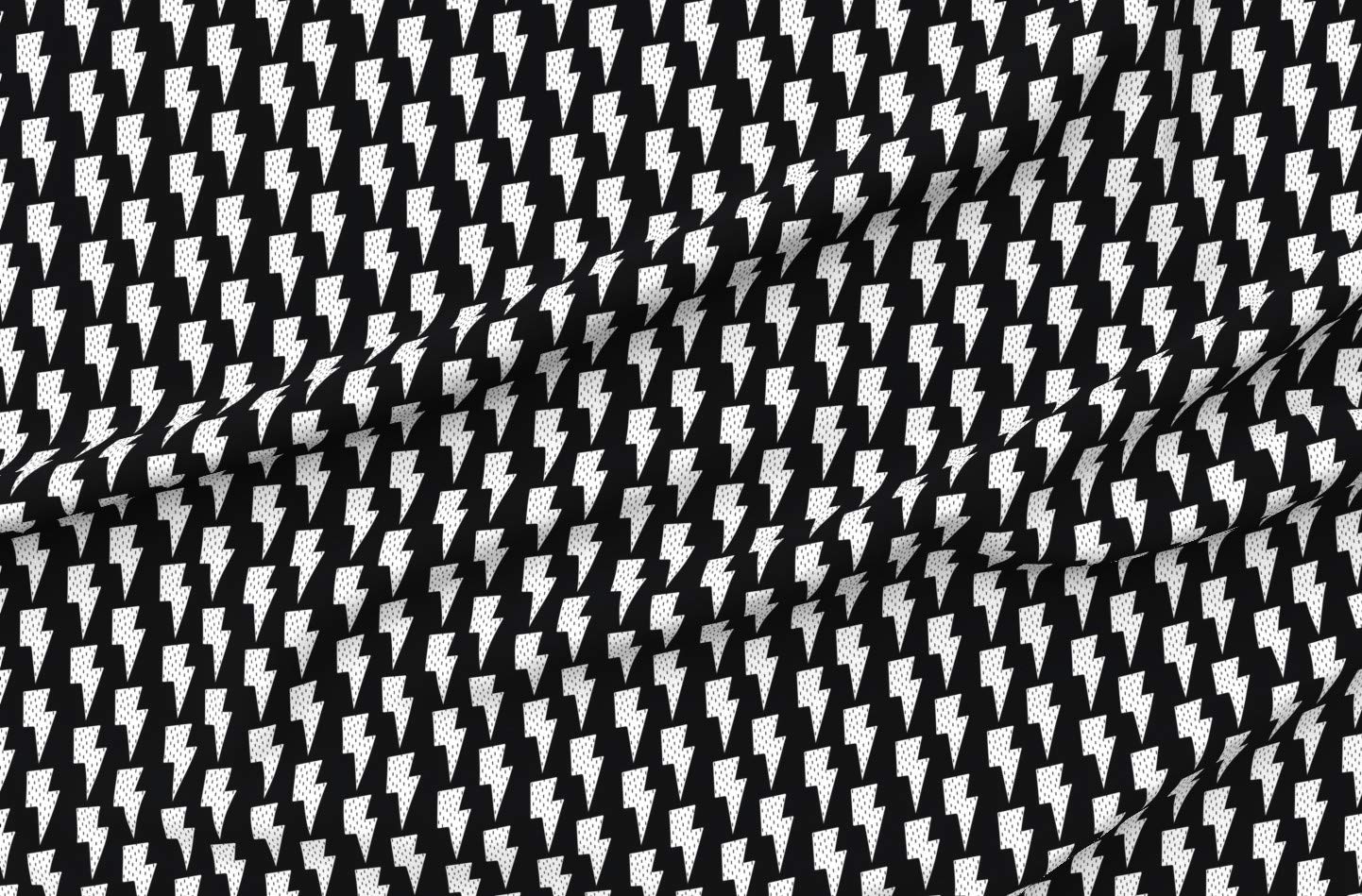 Spoonflower Fabric - Black White Storm Weather Lightning Rain Raindrops Printed on Petal Signature Cotton Fabric by The Yard - Sewing Quilting Apparel Crafts Decor