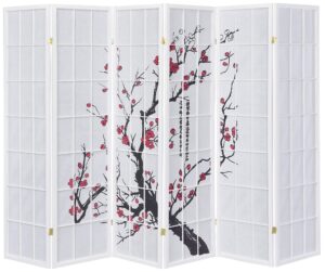 legacy decor 4 panel room divider privacy screen panel blossom shoji design white color 71 inches tall