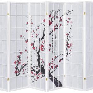 Legacy Decor 4 Panel Room Divider Privacy Screen Panel Blossom Shoji Design White Color 71 inches Tall