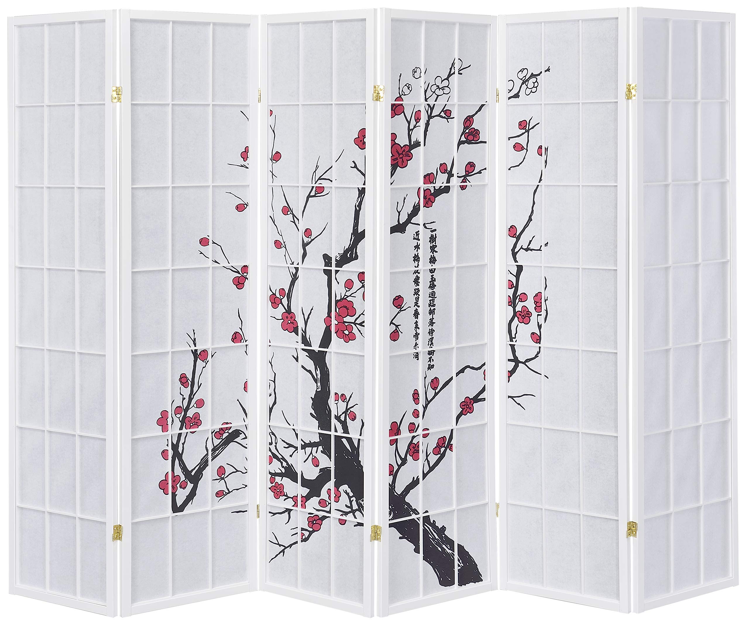 Legacy Decor 4 Panel Room Divider Privacy Screen Panel Blossom Shoji Design White Color 71 inches Tall