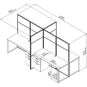 Bush Business Furniture Easy Office 4 Person Cubicle Desk with File Cabinets and 66H Panels, 60Wx60H, Mocha Cherry