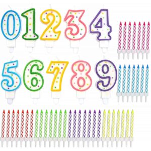 blue panda - 154-piece candles number 0-9 rainbow stripes birthday cake numeral topper decorations with holders for party decor