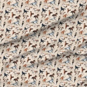 Spoonflower Fabric - Paint Horses Tan Brown Animals Horse Printed on Petal Signature Cotton Fabric by The Yard - Sewing Quilting Apparel Crafts Decor