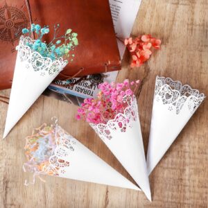 GWHOLE 100 Pcs Heart Confetti Petal Cone for Wedding Party, White