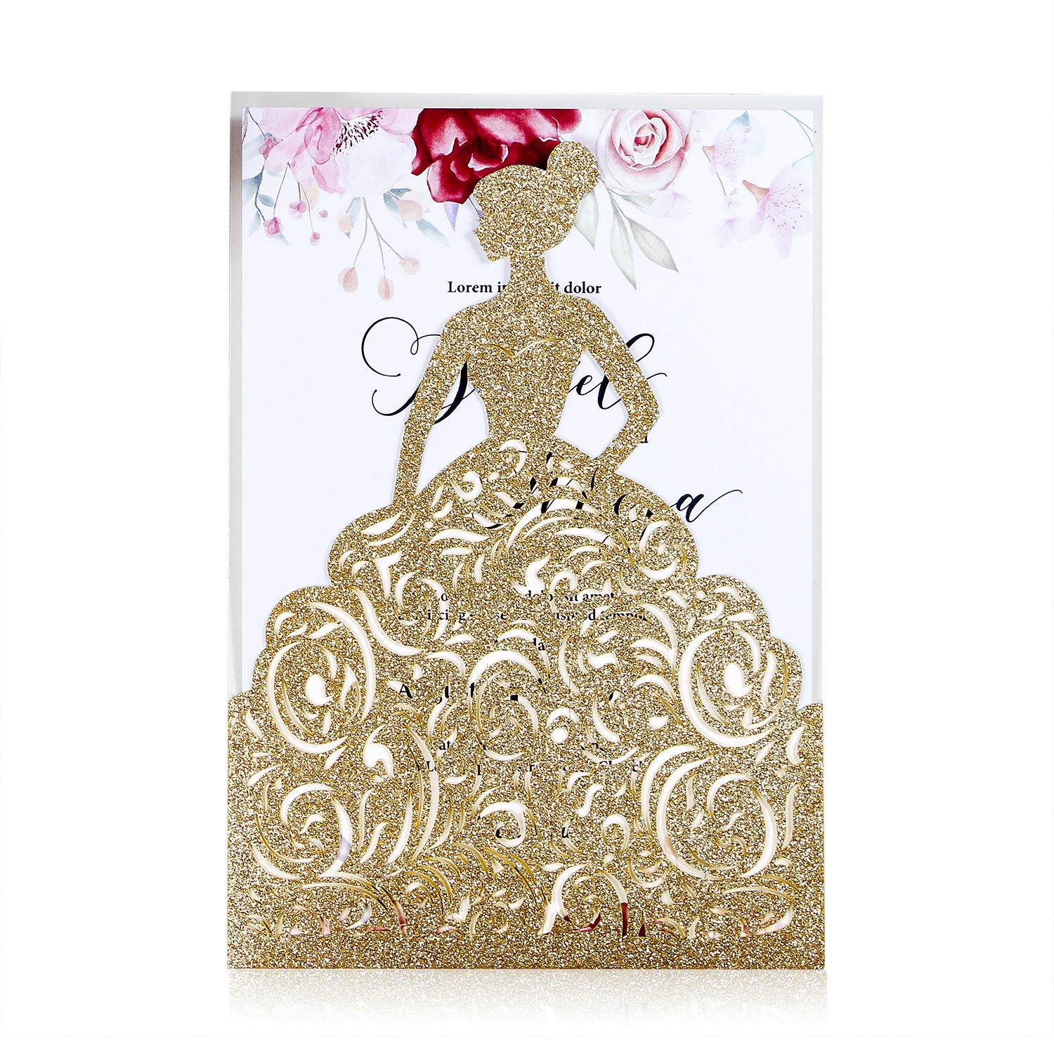 FEIYI 25PCS Laser Cut Wedding Invitations Cards with Envelopes for Quinceanera Birthday Sweet 16, Bridal Shower Anniversary Party Invite, Wedding Invitation Kit (Gold Glitter)