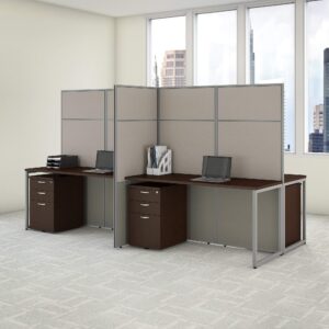 Bush Business Furniture Easy Office 4 Person Cubicle Desk with File Cabinets and 66H Panels, 60Wx60H, Mocha Cherry