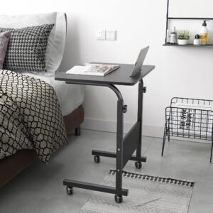 SogesHome 23.6'' Portable Computer Desk - Adjustable Standing Desk with Tablet Slot, Laptop Cart, and Mobile Bed Table, Black