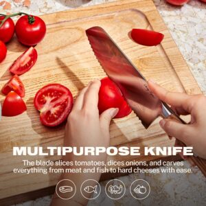 Cravings Go-To Santoku Knife – 7-Inch Serrated Stainless Steel Blade with Organic Ashwood Handle, Ideal for Slicing, Dicing, and Carving – A Must-Have Kitchen Essential by Chrissy Teigen