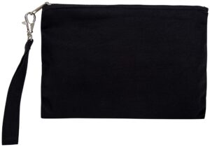 bumble crafts large canvas wristlet with zipper, multipurpose cosmetic bag, travel toiletries bag, pencil case, party favors, canvas wristlet, 9" x 6", 100% cotton canvas - pack of 12 (black)