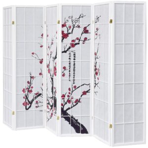 Legacy Decor 4 Panel Room Divider Privacy Screen Panel Blossom Shoji Design White Color 71 inches Tall