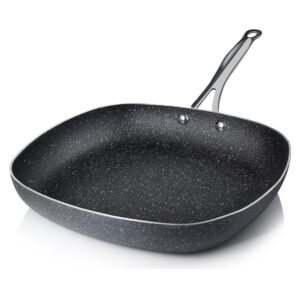 granitestone 11" shallow square frying pan nonstick skillet, scratchproof diamond infused coating, no-warp mineral-enforced cookware dishwasher oven safe pfoa-free kitchenware - as seen on tv