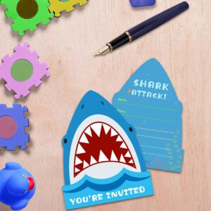 Yangmics Direct 25 Pack Shark Birthday Party Invitations with Envelopes-Double Sided -Shaped Fill-In Invitations-Shark party supplies