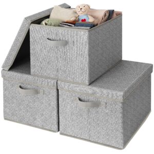 granny says fabric boxes with lids, storage bins with handles, shelf bins for organizing, extra large storage boxes for linens clothes, decorative storage containers, gray, 3-pack, jumbo