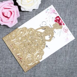 FEIYI 25PCS Laser Cut Wedding Invitations Cards with Envelopes for Quinceanera Birthday Sweet 16, Bridal Shower Anniversary Party Invite, Wedding Invitation Kit (Gold Glitter)