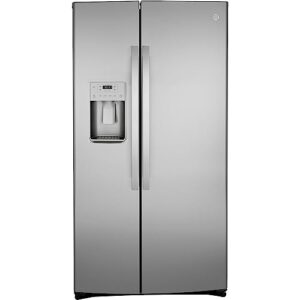 ge gss25iynfs 36" side by side refrigerator with 25.14 cu. ft. total capacity showcase led lighting and hidden hinge in stainless steel